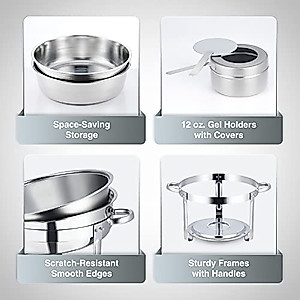 CO-Z Chafing Dish Buffet Set of 2, Round Stainless Steel Chafer and Food Warmer Kit with Food & Water Pans Lids Fuel Holders, 5 qt Buffet Serving Utensils for Restaurant Catering Parties Weddings BBQs