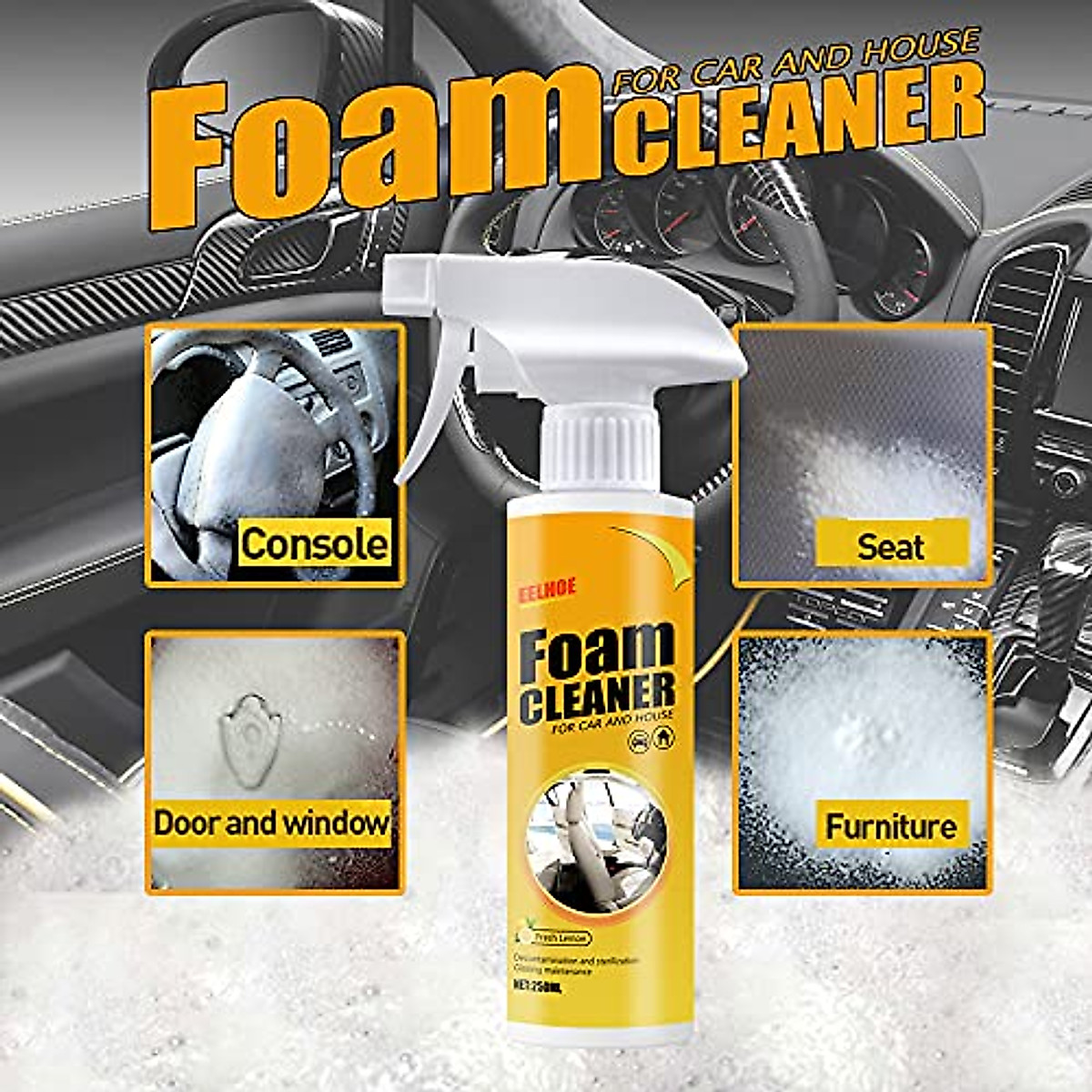Amplesunshine Foam Cleaner, Powerful Stain Removal Kit, Warm Tint Foam Cleaner，Simple Tech Spray Cleaner，Foam Cleaner All Purpose for Car and House (30ML-1PCS)