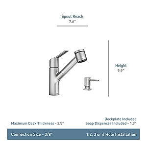 Moen Sombra Spot Resist Stainless Single-Handle Pull-Out Sprayer Kitchen Faucet with Soap Dispenser and Power Clean, 87701SRS