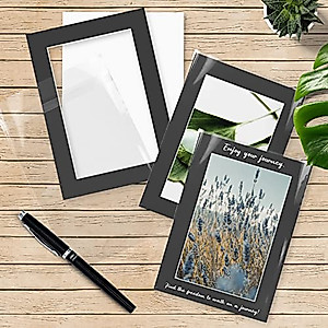 AUEAR, 5 Pack Black 5X7 Bevel Cut White Core Picture Mat for 4X6 Photo/Print/Artworks - 5 Pre-Cut Acid Free Picture Frame Mat + 5 Backing Board + 5 Clear Bag