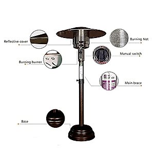 Natural Gas Patio Heater Adjustable Height (55in-78in), 12ft Hose Included, Passed CE CSA Certification, It’s Really Too Cold To Sit Outside In The Spring And Autumn,Its Heat Output Will Get Very Warm
