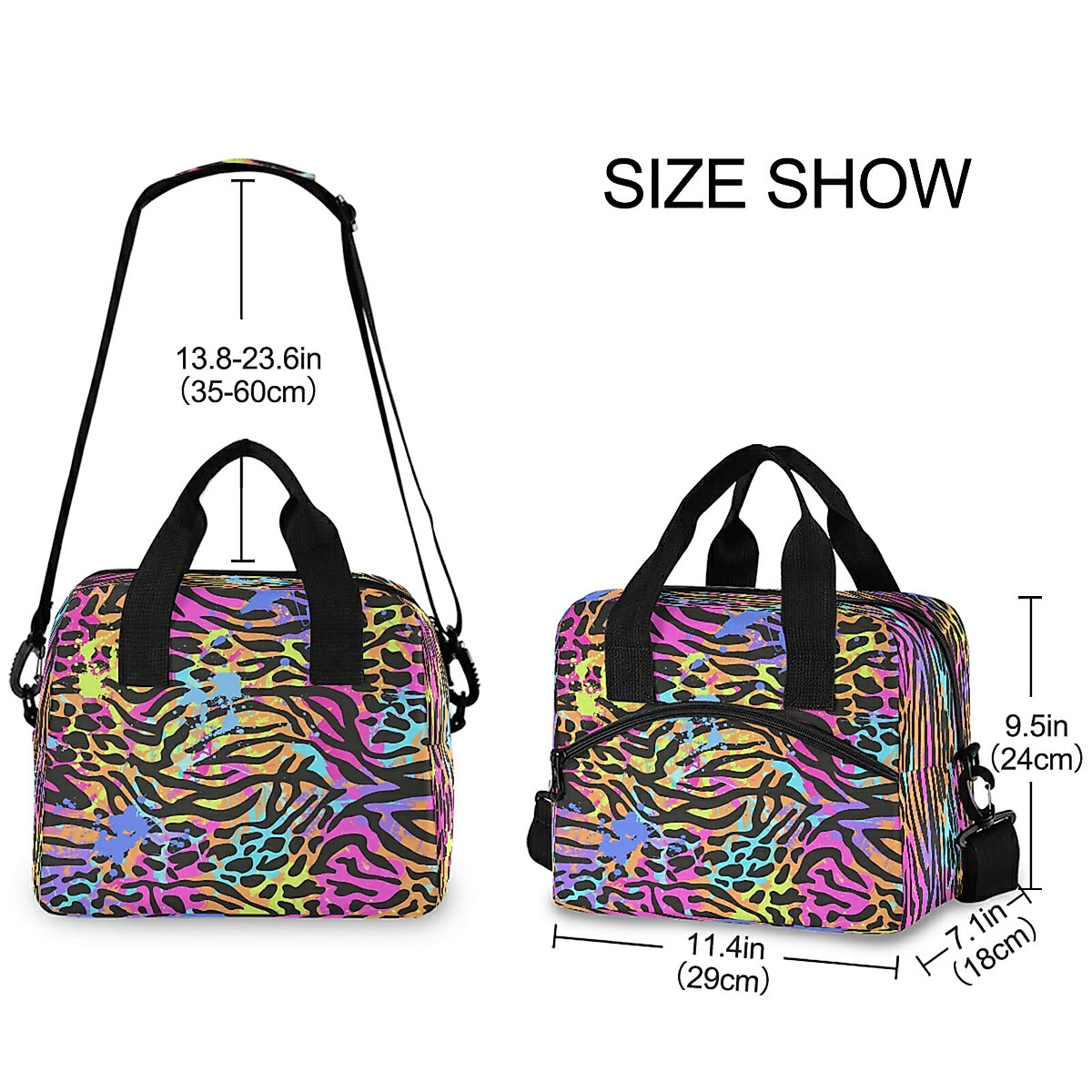 Rainbow Animal Leopard Print Lunch Bag Reusable Lunch Tote Bag Thermal Cooler Bag Insulated Lunch Box with Adjustable Shoulder Strap for Office School Outdoor Picnic