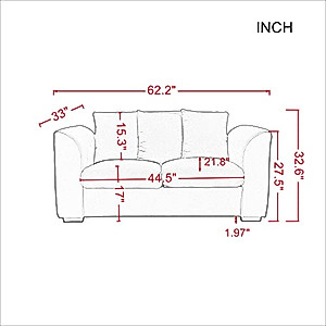 EMKK Fabric Modern Comfy Loveseat Sofa Couch for Living Room, 62" W Upholstered 2-Seater Furniture for Compact Small Space, Apartment, Bedroom, Dorm, Office, Grey