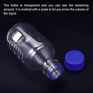 PATIKIL 500mL Reagent Media Bottle, 2Pcs Round Graduated Glass Storage Bottle Blue Screw Cap for Chemistry Lab Universities Home, Clear