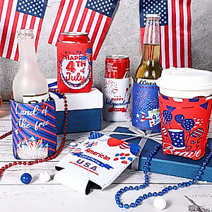 36 Pieces Independence Day Can Cooler Sleeve 4th of July Thermocoolers Collapsible Neoprene Bottle Insulators American Flag Can Cooler Sleeve Patriotic Drink Cooler for 12oz Drink Party Supplies