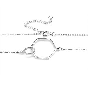 Silvershake 925 Sterling Silver Hexagon Geometric Minimalist Pendant with 16 to 18 Inch Chain Necklace