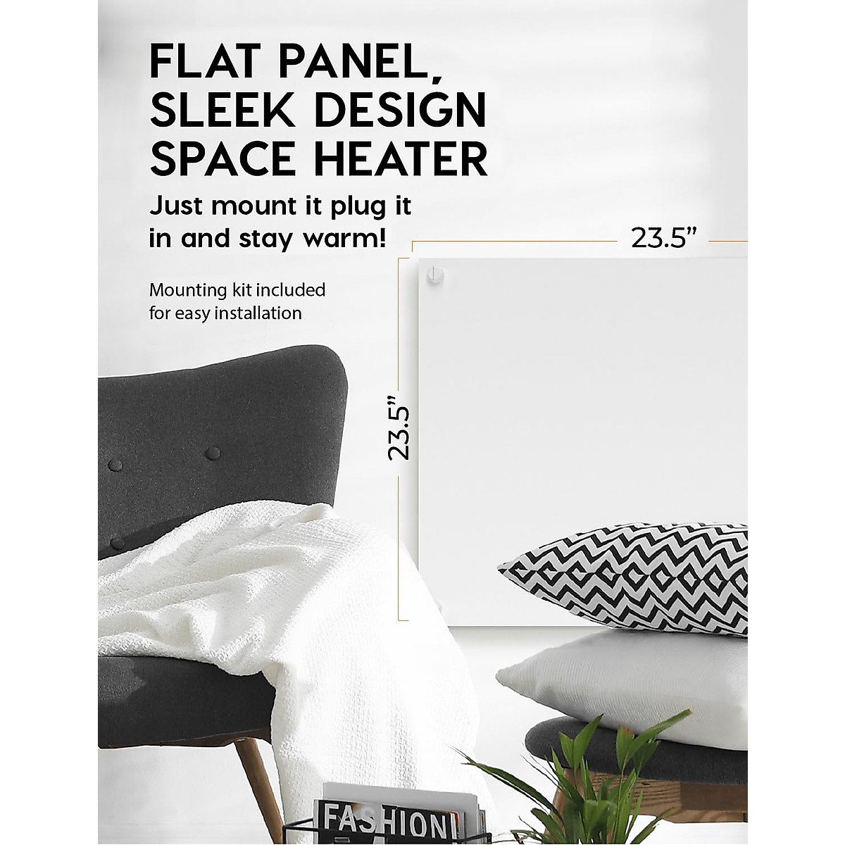 EconoHome Wall Heater Panel with Thermostat - Electric Wall Mounted Heater for Indoor Use - 400Watt Convection Heater - Perfect for Rooms Up to 120 Sq Ft - 120V - Updated Model