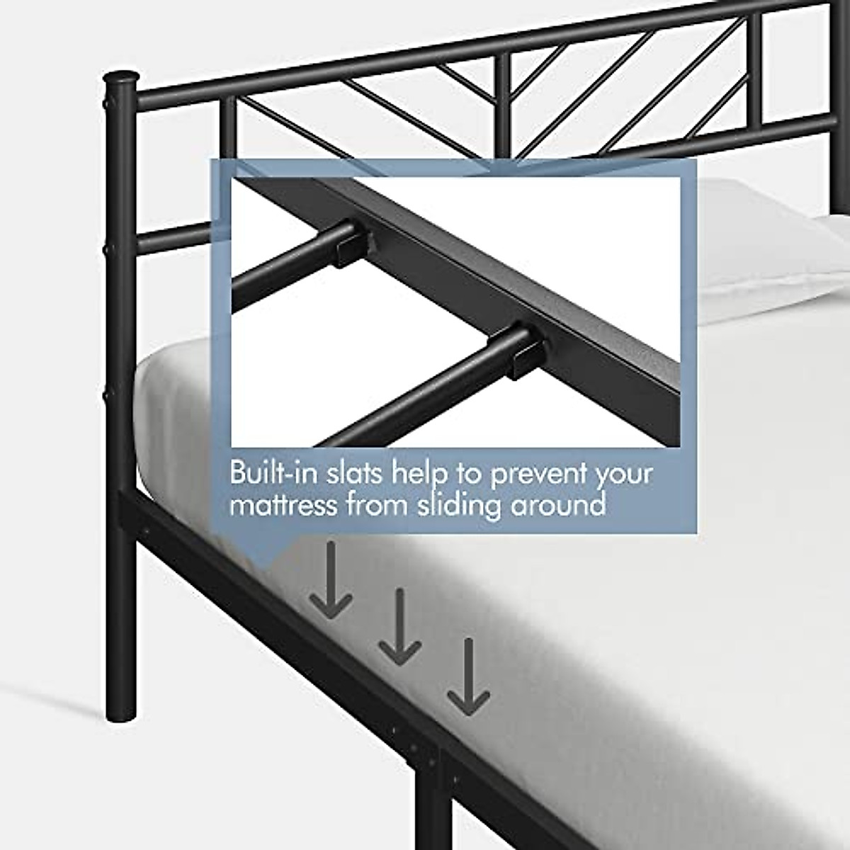 Yaheetech Twin Size Platform Bed Frame with Arrow Design Headboard, 13 Inches Metal Mattress Foundation for Storage, No Box Spring Needed, Easy Assembly, Modern, Black