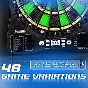 Franklin Sports Light Up Electronic Dart Board Set - LED Soft Tip Electric Dartboard with Digital Scoreboard - Adults + Kids Set - (6) Darts Included, Black/Green, 15"