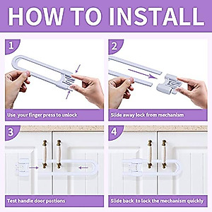 Sliding Cabinet Child Safety Locks-GRANDOTO U Slide Door Locking for Childproof Safe Latch & Baby Proofing Lock for Wardrobe,Kitchen,Bathroom,Drawer,Fridge,Cupboard Doors Knobs & Handles (4Pack White)