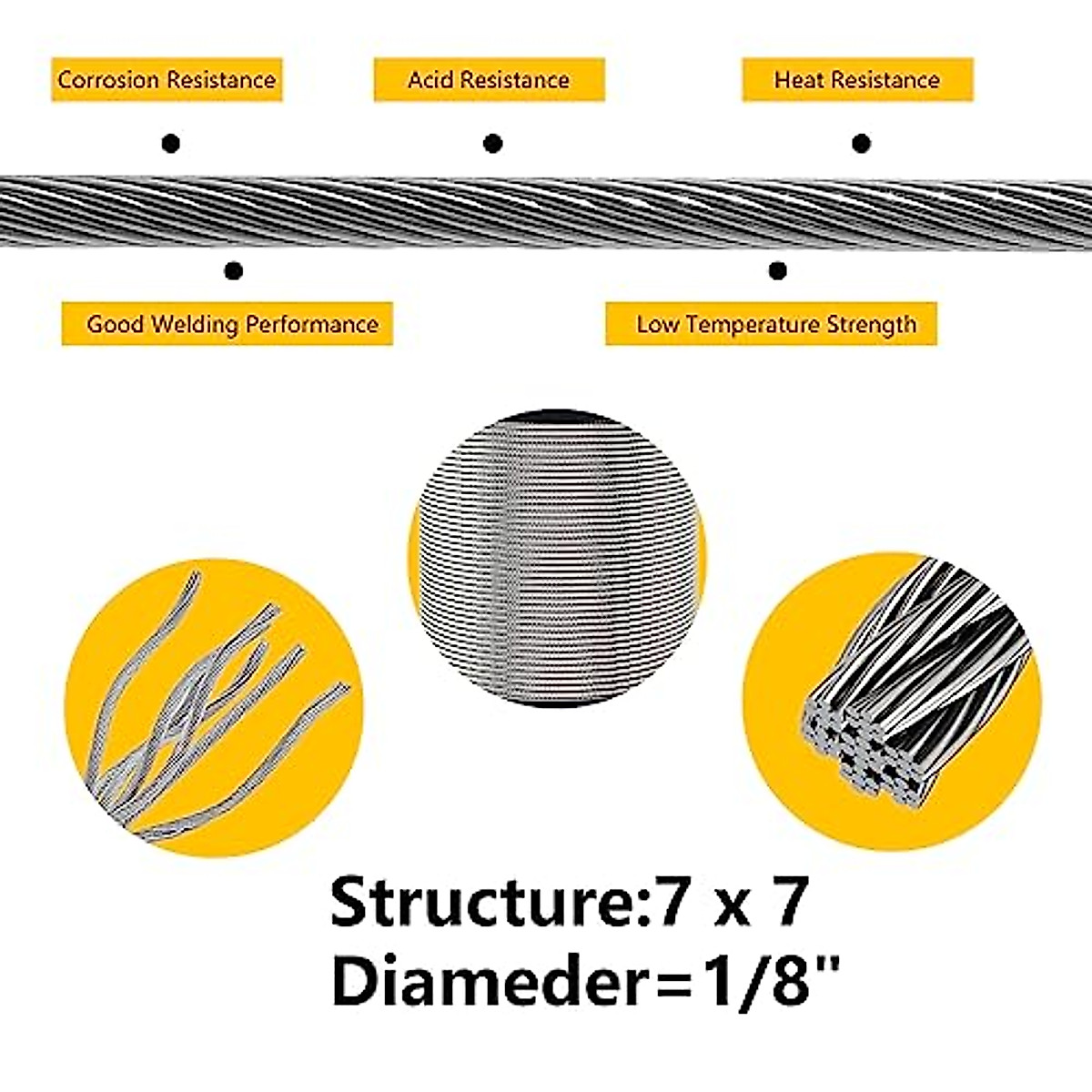 RECTOO 200ft 1/8" Stainless Steel Cable with Cable Cutters, 7x7 Strands Stainless Steel Wire Rope Construction, Wire Rope Aircraft Cable for Deck Railing Stair Handrail Balusters Porch Fence