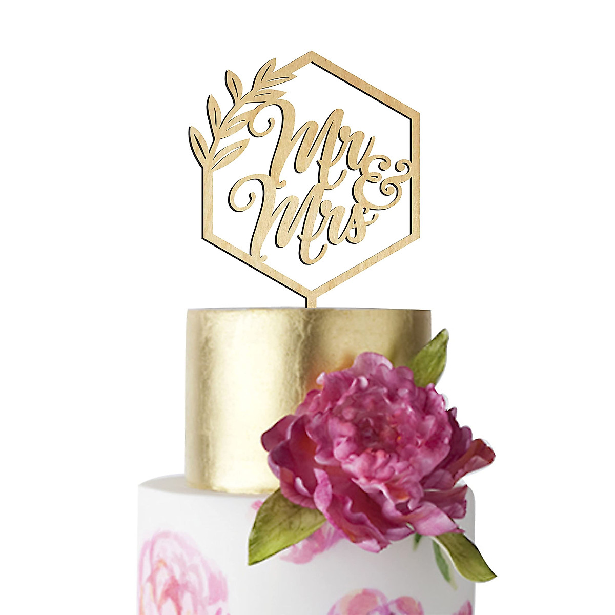 Happyplywood Wedding Cake Toppers Mr and Mrs Hexagon Cake Topper for wedding Bride and Groom Wooden party decorations Geometric Wood Wreath Rustic Boho Party Present for Couple (Unpainted)