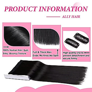 ALLY Clip in Hair Extensions Real Human Hair 100% Brazilian Remy Human Hair Clip in Hair Extensions for Black Women Seamless Straight Clip ins Soft & Natural (#1B Natural Black 16inch 80g)