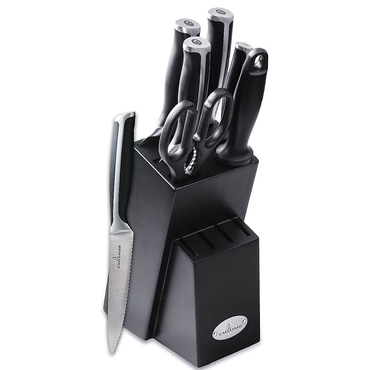 Culina® Pro 7-Piece German-steel Forged Knife Set with Wood Storage Block and 5-inch Utility Knife