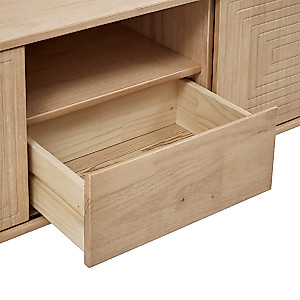 MUSEHOMEINC Wood TV Stand/Media Console with Shelve and Drawer for Living Room,Mid-Century Modern Style,Beige and Black Finish