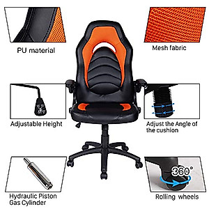 Polar Aurora Office Chair Leather Desk High Back Ergonomic Adjustable Racing Chair Task Swivel Executive Computer Chair (Orange)