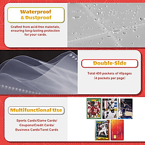 GOPOKIU Card Binder 4-Pocket - 400 Pockets Trading Card Binder Holder with 3 D-rings Holds 50 Removable Sleeves, Ultimate Card Collection Binder Album Book for Games, Baseball(Classic)