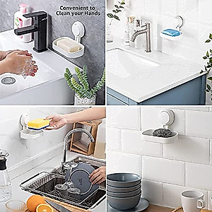 LEVERLOC Corner Shower Caddy & Soap Dish Suction Cup NO-Drilling Removable Bathroom Shower Shelf Heavy Duty Caddy Organizer Waterproof & Oilproof for Bathroom & Kitchen - White