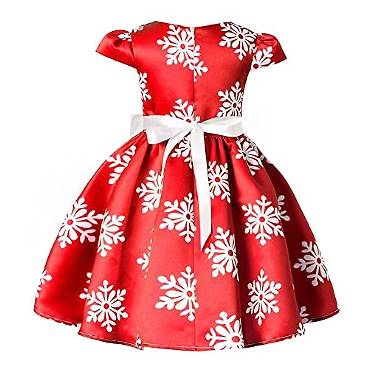 Tueenhuge Toddler Baby Girls Christmas Dress Snowflake Print Wedding Formal Birthday Party Dresses with Bowknot Belt Red