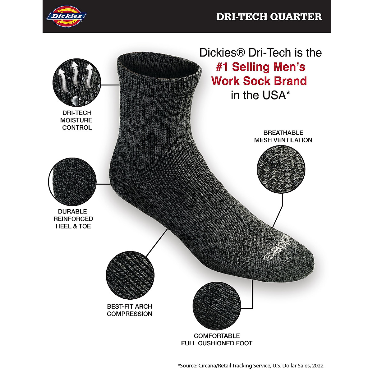 Dickies Men's Dri-Tech Moisture Control Quarter Socks, Available in M-XXL (6, 18, Grey/Blue/Brown (12 Pairs), Large