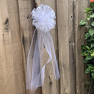 Large Assembled White Wedding Pew Bows - 10" Wide, Set of 6, Tulle Wedding Bows, Mother's Day, Reception, Aisle Decoration, Bridal Shower, Anniversary, Birthday, Fundraiser, Wedding Event