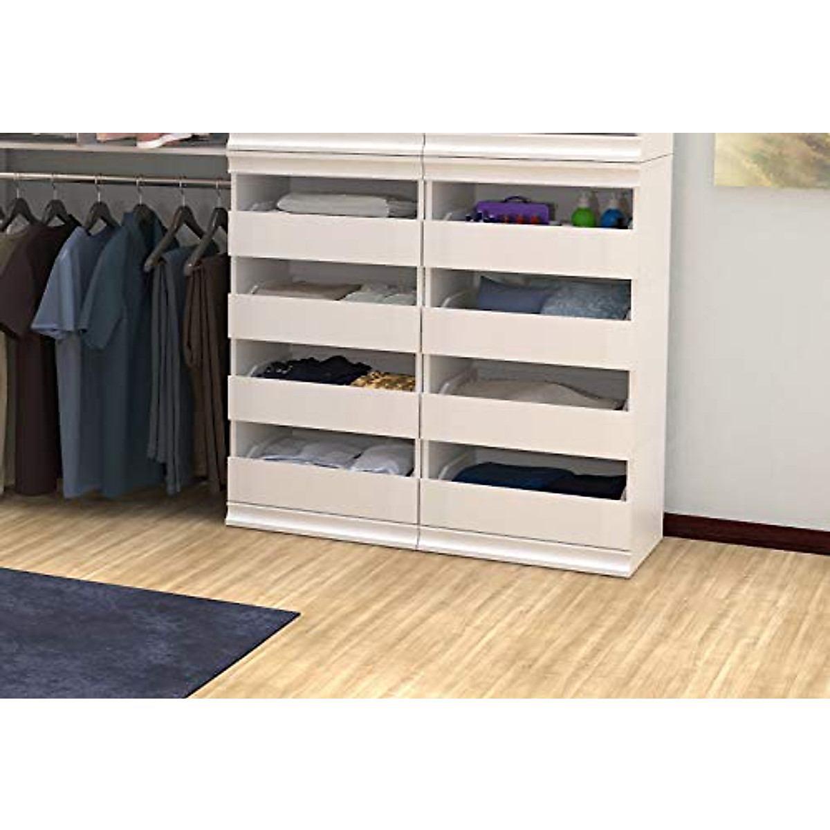 ClosetMaid 4561 Modular Closet Storage Stackable Unit with 4-Drawers, White & SuiteSymphony Starter Tower Kit, 25', Pure White