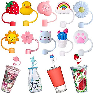 Silicone Straw Tips Cover 10 Pack Cute Silicone Reusable Drinking Straw Tips Lids Dust-Proof Straw Plugs for 1/4inch(6-8mm) Straw Tips for Decor Outdoor