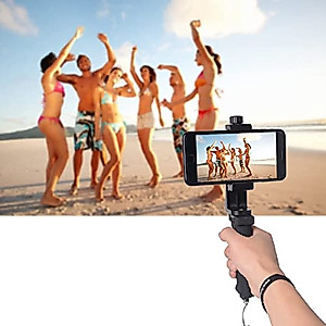 Ergonomic Anti-Falling Cell Phone Vlogging Hand Grip Stabilizer Smartphone Holder Rig Mount Video Kit w/Safety Strap Portable Selfie Stick for iPhone Samsung (Landscape+Portrait)-Mic/Light Adapter