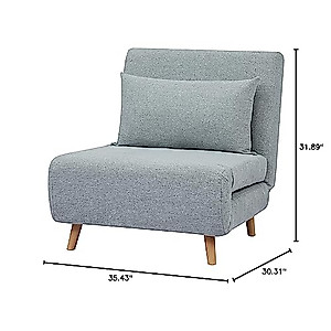 GIA Tri-Fold Light Gray Single Seat Convertible Futon with wooden effect leg/Sofa Bed with Romevoable pillow, Extra Thickness,Flexible position change and Space-Saving.