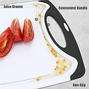 ZVP Extra Large Cutting Board for Kitchen Set of 4, Plastic Chopping Boards with Knife, Easy Grip Handle, Juice Groove, BPA Free, Dishwasher Safe, Non Slip, Non Porous, White Black
