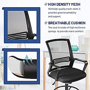 Tall Office Chair, Drafting Chair, Counter Height Office Chairs, High Adjustable Standing Desk Chair, Ergonomic Mesh Computer Task Chair with Armrests and Adjustable Foot-Ring for Bar Height Desk