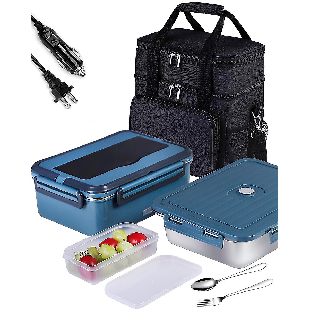 FanFanOK Electric Lunch Box Food Heater 80W Portable Food Warmer with 1.8L Stainless Steel Container for Car Truck Home Work Adults,12V 24V 110V Loncheras Electricas para Calentar Almuerzo