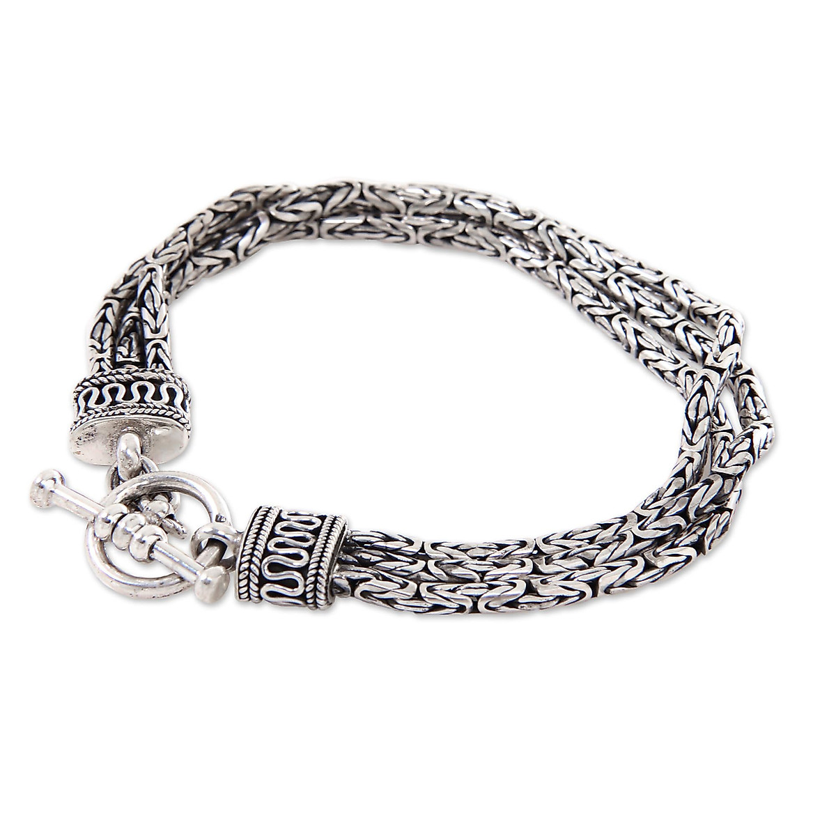 NOVICA Artisan Handcrafted Sterling Silver Braided Bracelet No Stone Chain Indonesia Balinese Traditional [7.75 in L x 0.4 in W Chain Width (each) 3 mm W] ' Fountainhead'