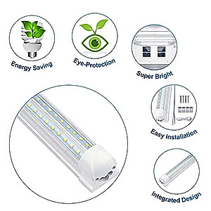 SZSKYING ( 25-Pack 8FT LED Shop Lights fixtrue,72W 7200LM 6500K,T8 LED Tube,Hight Output,Dual Row,Clear Cover,Integrated,Linkable,V Shape 8 LED Daylight White,Ceiling and Utility Shop Light Bulb.