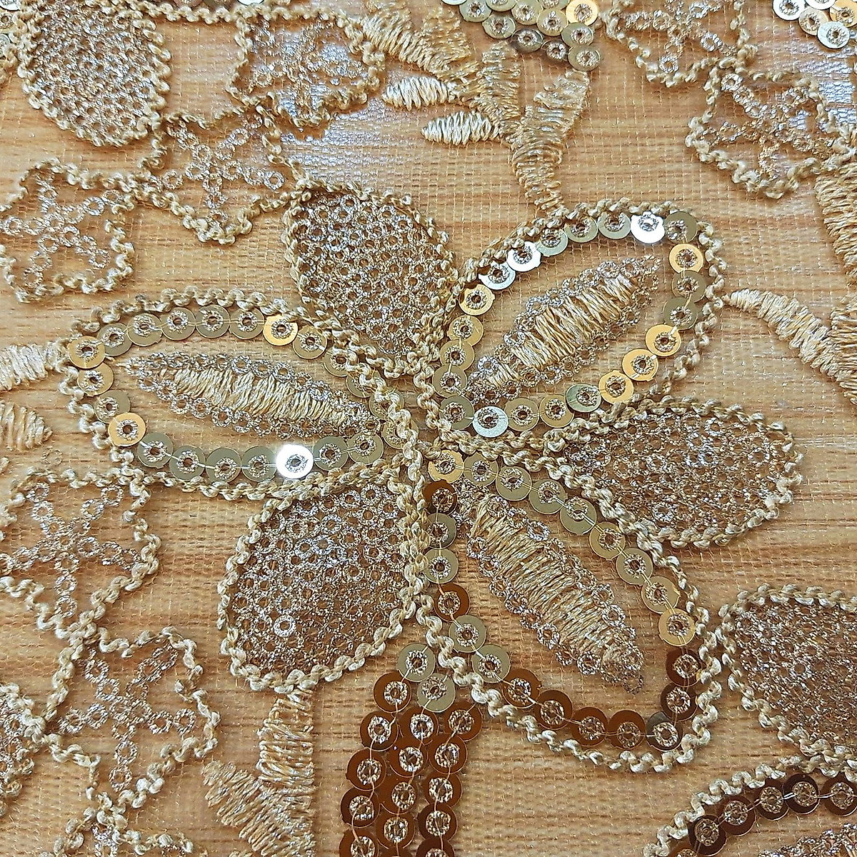 Bestway Lace Floral Sequins Embroidery African Lace Fabric 5 Yards Gold Tulle Fabric Nigerian Wedding Party Dress Material