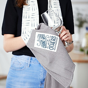 DEMDACO Cooks Well With Others Grey and White 69 inch Cotton Fabric Boa Dish Towel