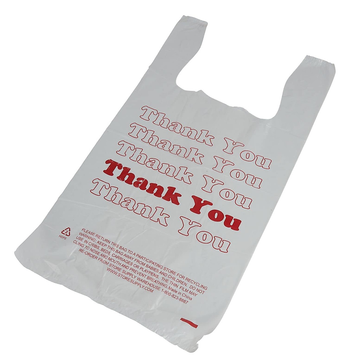SSWBasics White Thank You Bags Case of 500-11 ½” x 6" x 21" - Thickness .48mil HDPE- Standard Supermarket Size, Perfect for Grocery, Retail, Convenience Stores, Take-Out and Home Use
