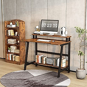 ALISENED Computer Home Office Desk, 31.5" Desk for Small Spaces with Storage Shelf,Small Computer Desk with Monitor and Bookshelf, Modern Simple Style Laptop Desk