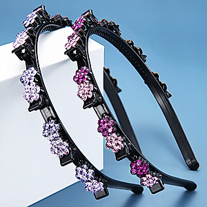 GeoGeoDIY 5 Pieces Flower Crystal Hair Band for Women Hairpin Headbands Double Layer Twist Plait Headband with Clips Hollow Woven Headband Hair Accessories for Women Girls