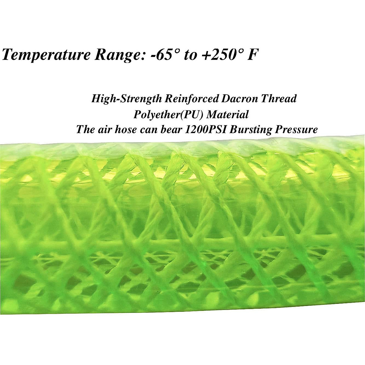 SANFU (PU) Polyurethane Air Hose Reinforced 1/4”ID(6.3 x 9.8mm) x 100ft, Anti-low temperature 300PSI with 1/4-Inch Swivel Solid Brass Quick Coupler and Plug, Emerald Green(100’)