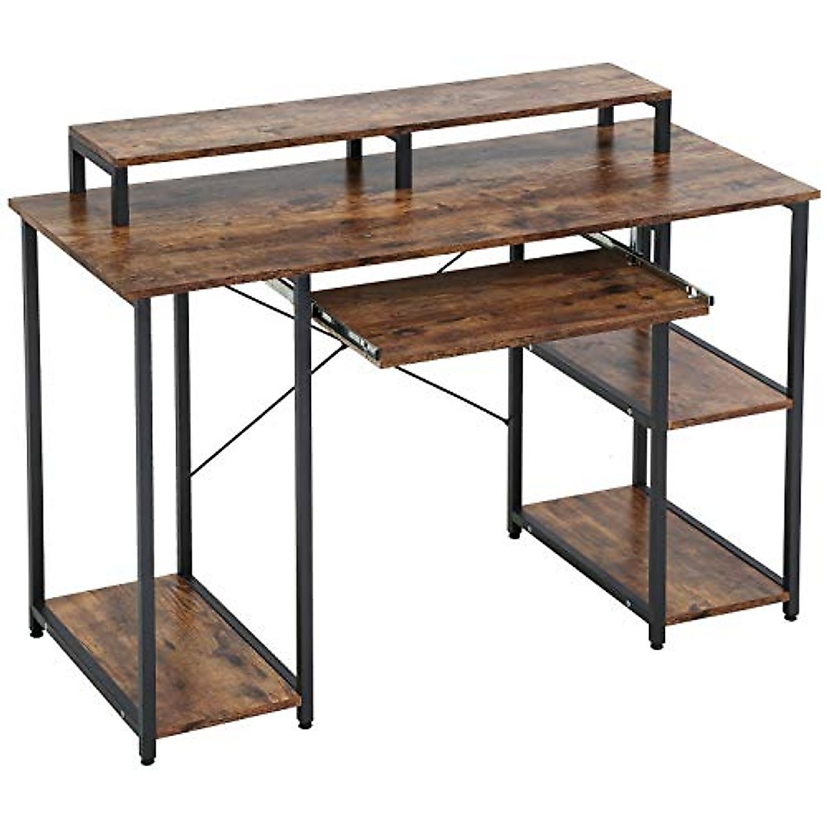 Computer Desk 46" Gaming Writing Desk with Keyboard Tray/Monitor Stand Shelf/Storage Shelves/CPU Stand for Home Office