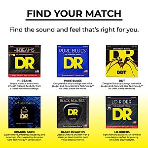 DR Strings Bass Guitar Strings, Black Beauties - Black Coated, 50-110 (BKBT-50)