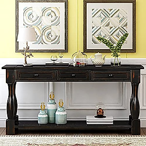 n/a Two Colors Console Table 64" Long Sofa Table End Table Easy Assembly with Drawers and Shelf for Entryway, Hallway, Living Room (Color : A)