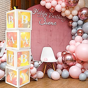 Sratte Balloon Box with Letters and Numbers Clear Blocks Boxes with LED Lights for Shower Party Decorations Birthday Wedding Graduation Party Supply, No Balloons(White, Warm White,8 Pcs)