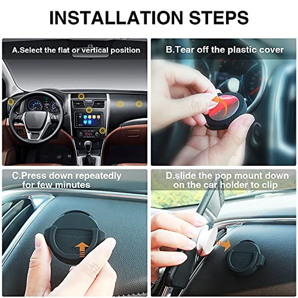 FadyDail 2 Pack Socket Phone Mount for Car Holder Silicone Grip with Phone Line Clip for Collapsible Socket User Used on Dashboard, Home, Office, Kitchen, Wall Compatible with iPhone Samsung (Black)