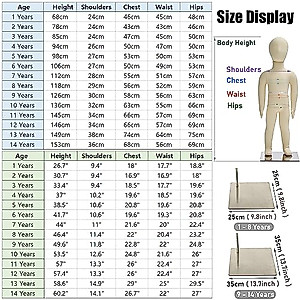 Standing Unisex Mannequin 1 2 3 4 5 6 7 8 9 10 11 12 13 14 Years Old Chindren's Clothing Display Manikin, Soft Flexible Toddlers Dress Form with Base, Dressmaker Dummy ( Size : 13 Years-149cm/58.6inch