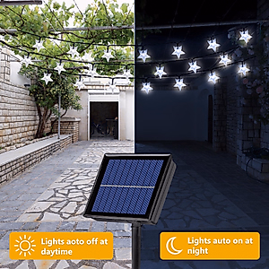 iBaycon Solar Star Lights Outdoor, 32Ft 50LED Star Christmas String Lights, 8 Modes Solar Powered Lights String for House Eaves Roof Christmas Holiday Decorations