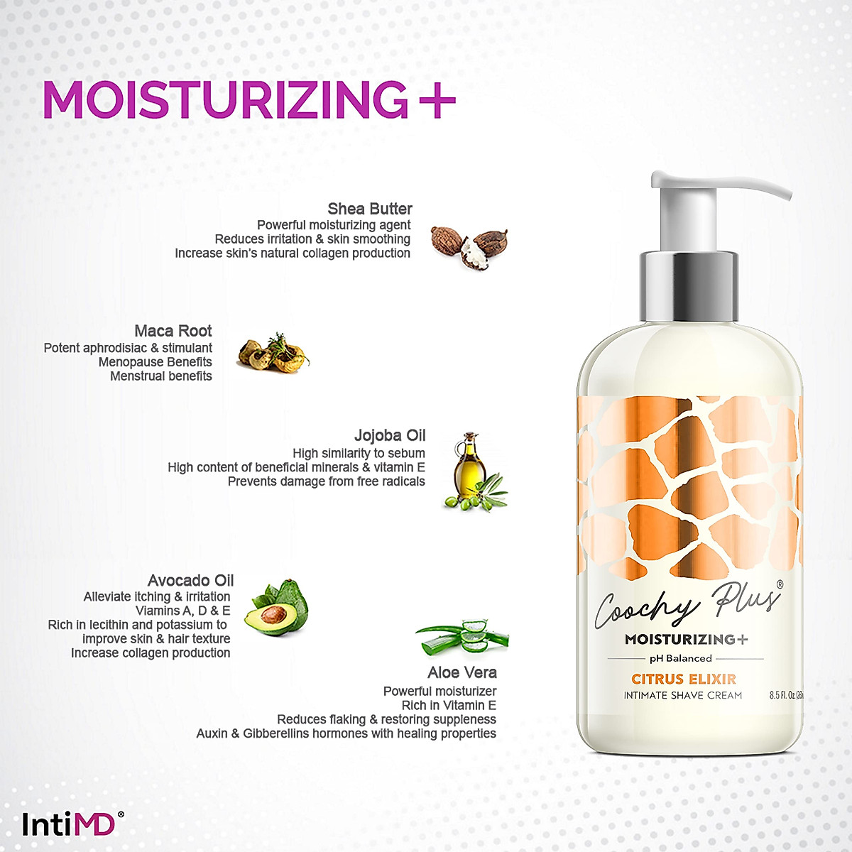 IntiMD Coochy Plus HydroLock Moisturizing+ 3-Steps Kit Intimate Shave Gift Set: Nouria Pre-Shave Elixir Oil + Coochy Plus Shave Cream Citrus Elixir + Coochy Plus After Shave Protection Mist