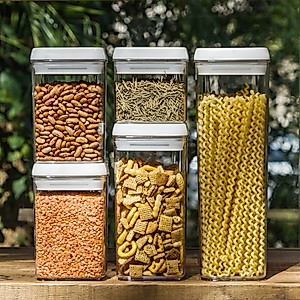 Felli Flip Tite Food Storage Container 5PC Variety Set White Lids Airtight Seal Pantry Fridge Organizer Kitchen Counter Organization Canister Spice Snack Pasta Candy Coffee Bean Valentines Day Gifts for Women