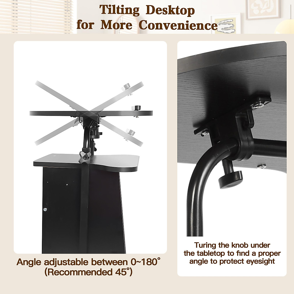 bimiti Mobile Lectern Podium Stand Height Adjustable Sit-to-Stand Desk with Tilting Desktop & Storage Cabinet Rolling Lectern Cart Laptop Desk on Wheels, Podium Stand for Classroom Church Home Office